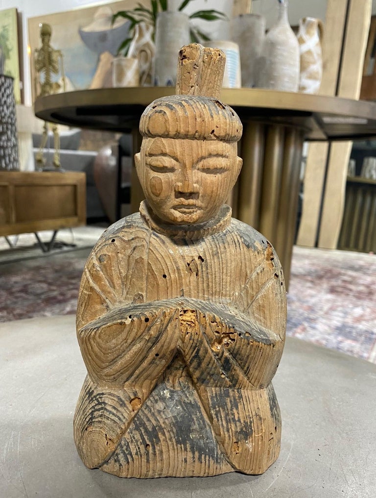 Japanese Wood Carved Polychrome Temple Shrine Shinto Priest Figure, Edo ...