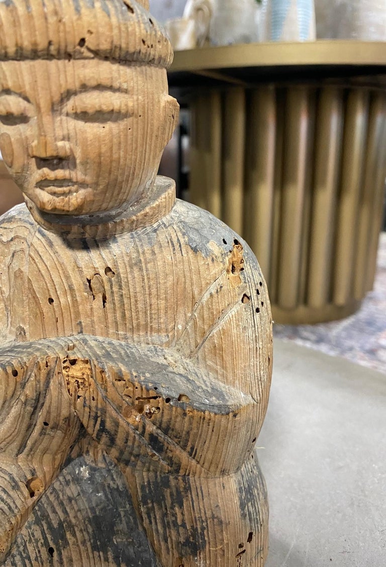 Japanese Wood Carved Polychrome Temple Shrine Shinto Priest Figure, Edo ...