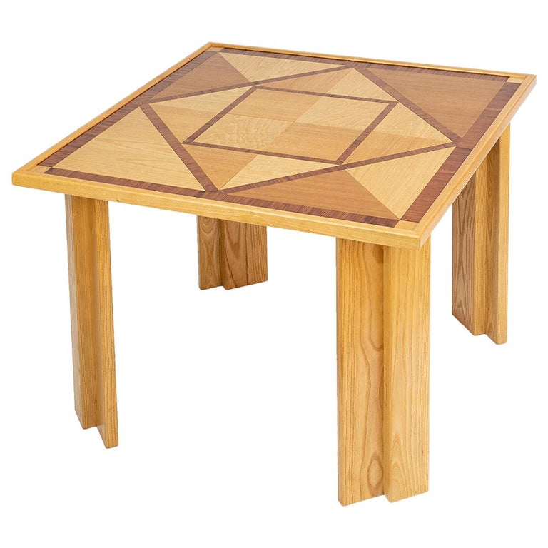 Wood Dining Table with Geometric Inlay For Sale at 1stDibs