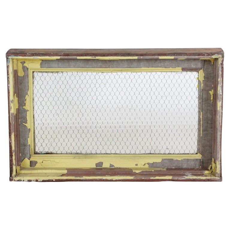 Wood Frame Chicken Wire Glass Transom Window For Sale at 1stDibs
