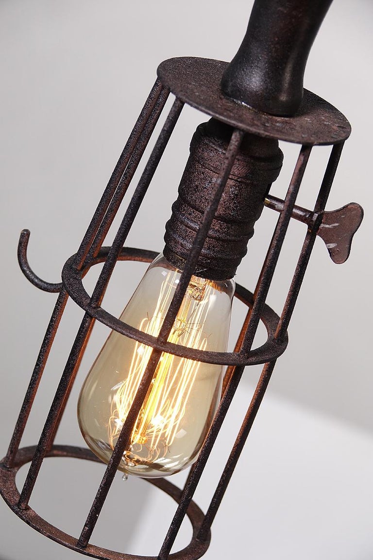 Wood Handle Cage Lamp For Sale at 1stDibs