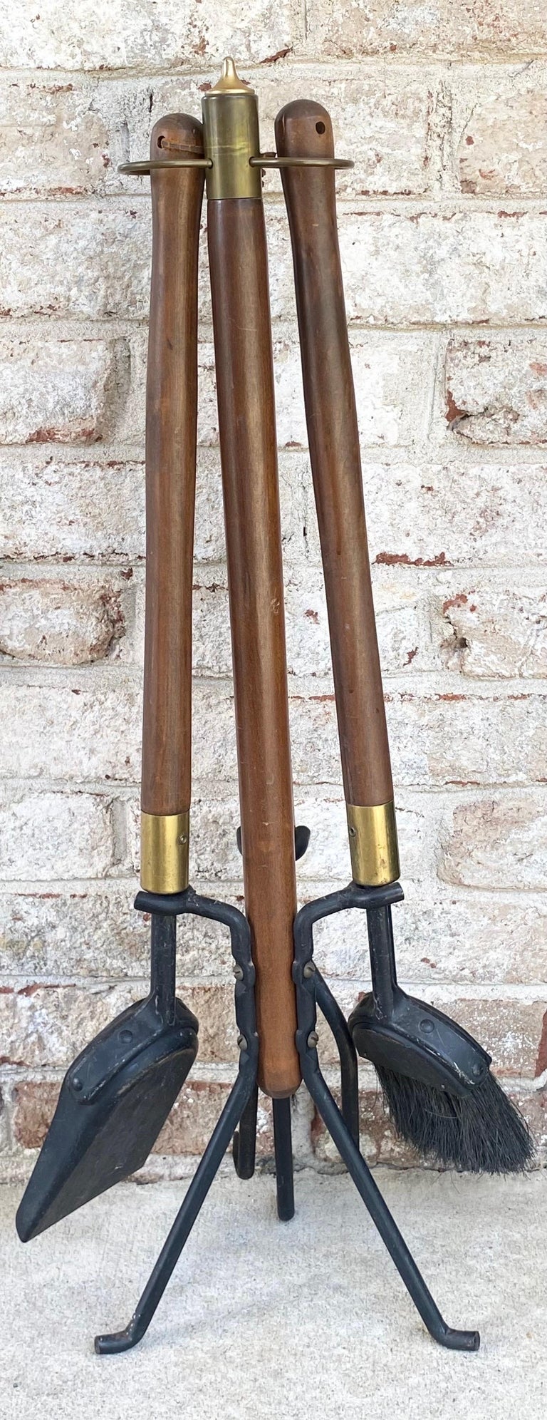 Wood Handle Modernist Firetool Set For Sale at 1stDibs