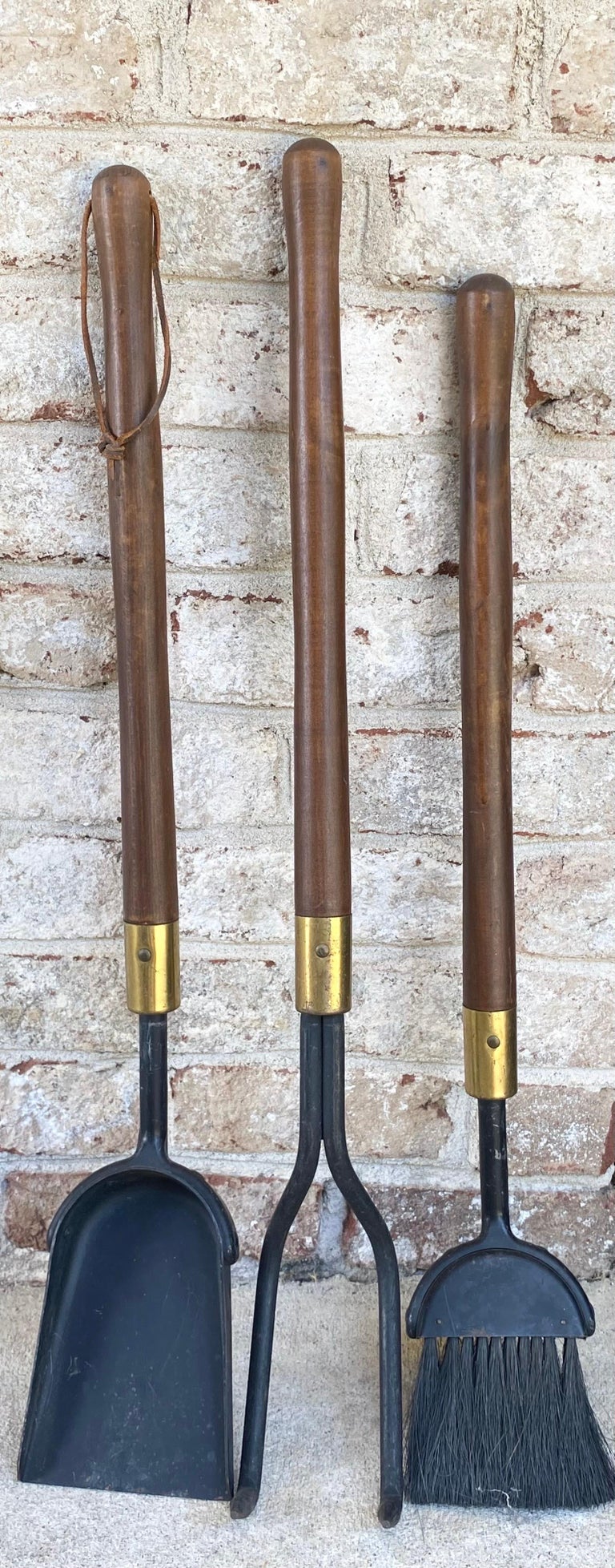 Wood Handle Modernist Firetool Set For Sale at 1stDibs