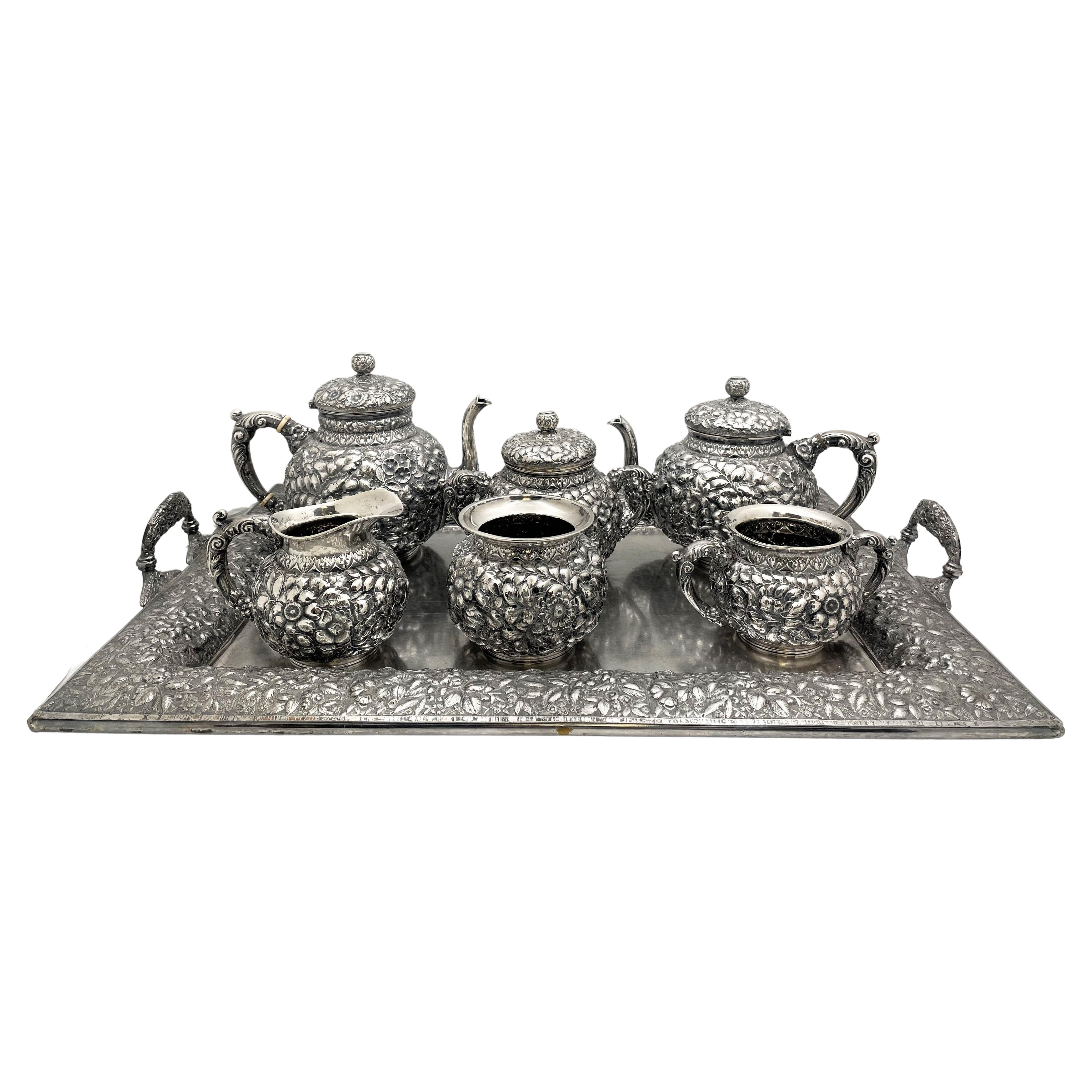19th Century Four-Piece Wood and Hughes Repousse New York Coin Silver ...