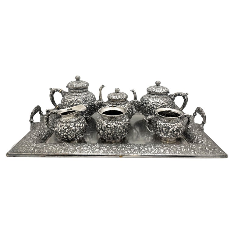 Wood and Hughes Sterling Silver 6-Piece Repousse 19th Century Tea Set ...