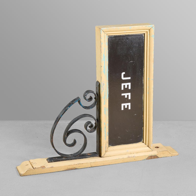 Wood, Iron and Enamel "Jefe" Sign For Sale at 1stDibs