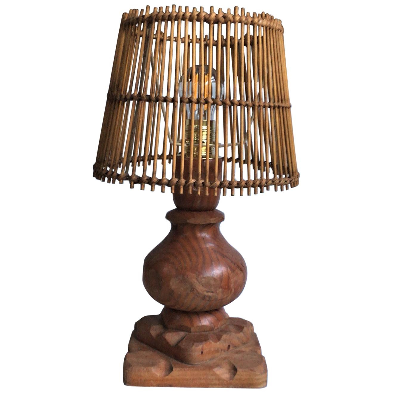 Restored Rattan Pole Lamps with Rare Split Rattan Lamp Shade, Pair For ...