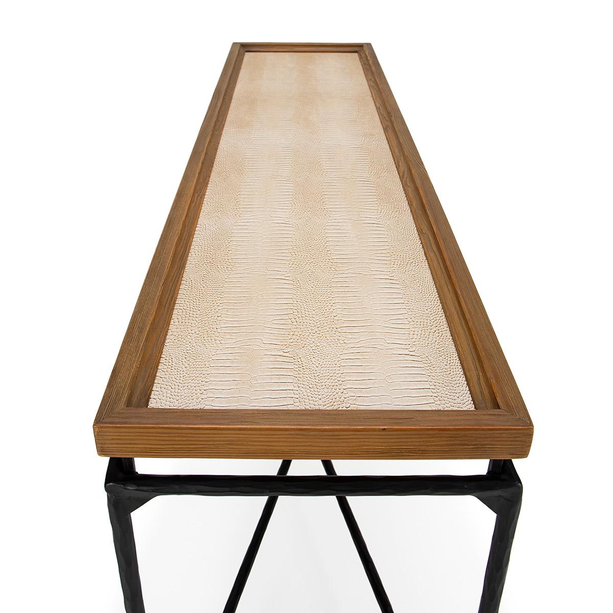 Wood, Leather And Metal Console Table by Thai Natura For Sale at 1stDibs
