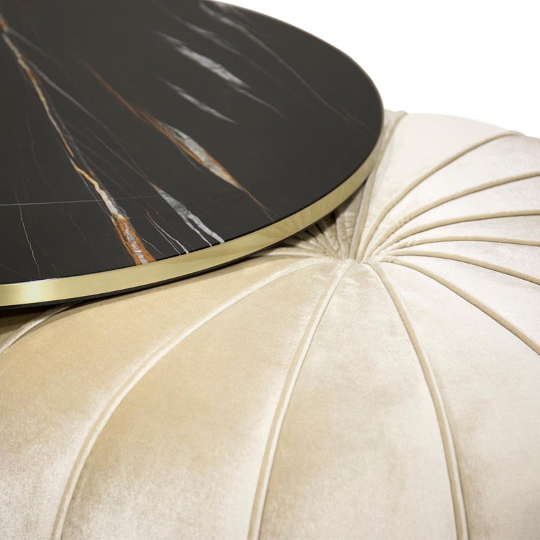 Wood, Marble and Velvet Coffee Table "Ottoman" For Sale at 1stDibs