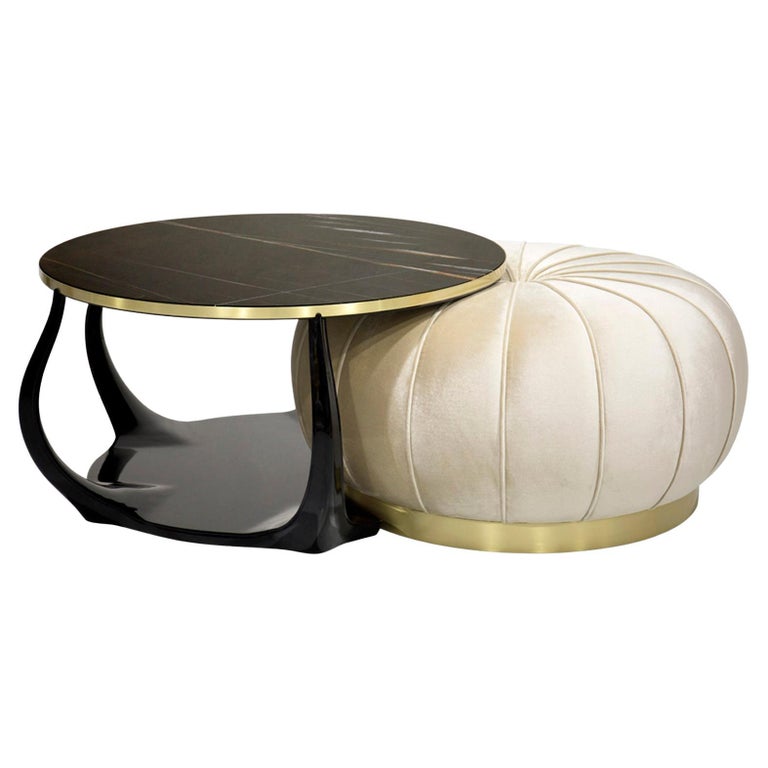 Wood, Marble and Velvet Coffee Table "Ottoman" For Sale at 1stDibs