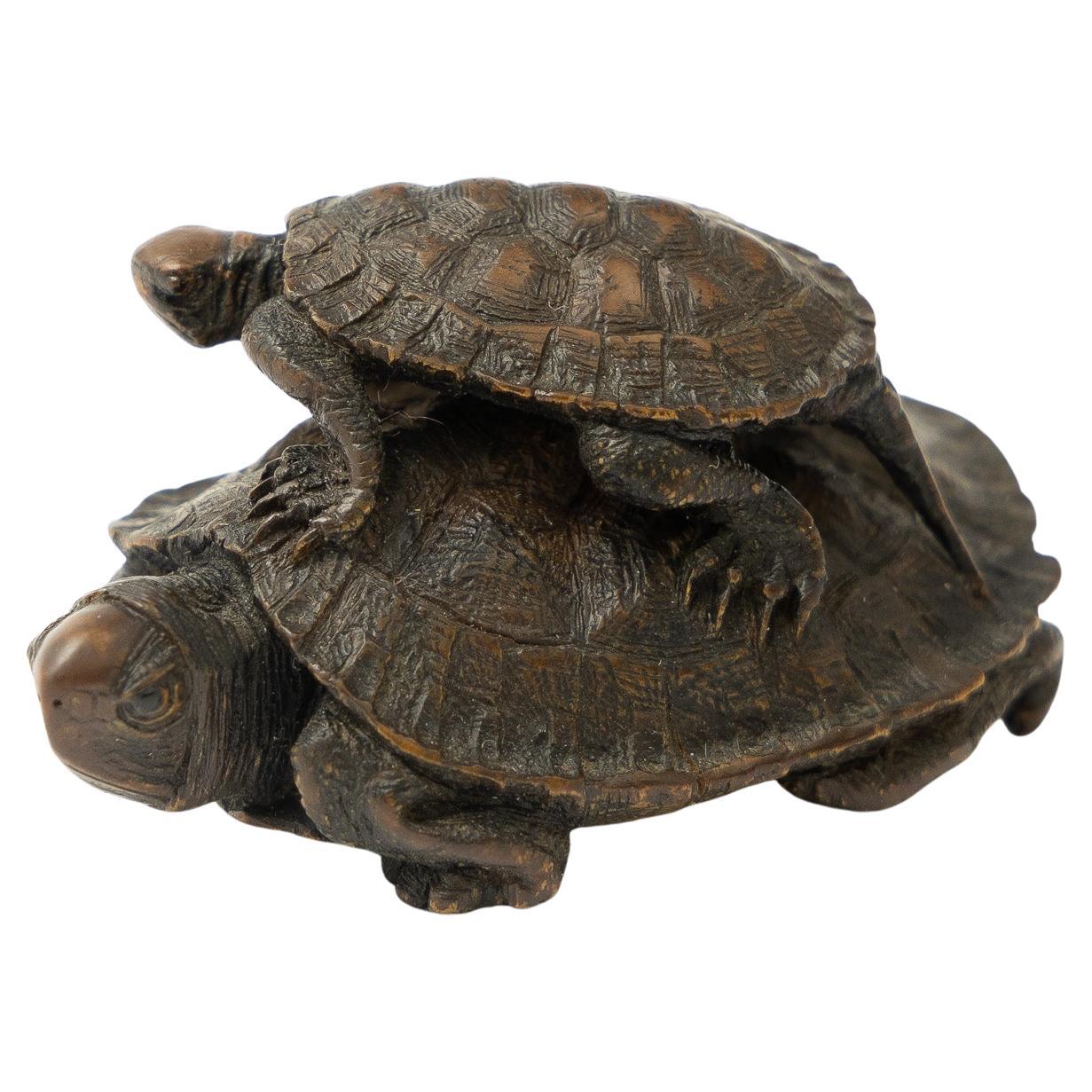 Wood netsuke of two turtles Nagoya school, 19th century at 1stDibs