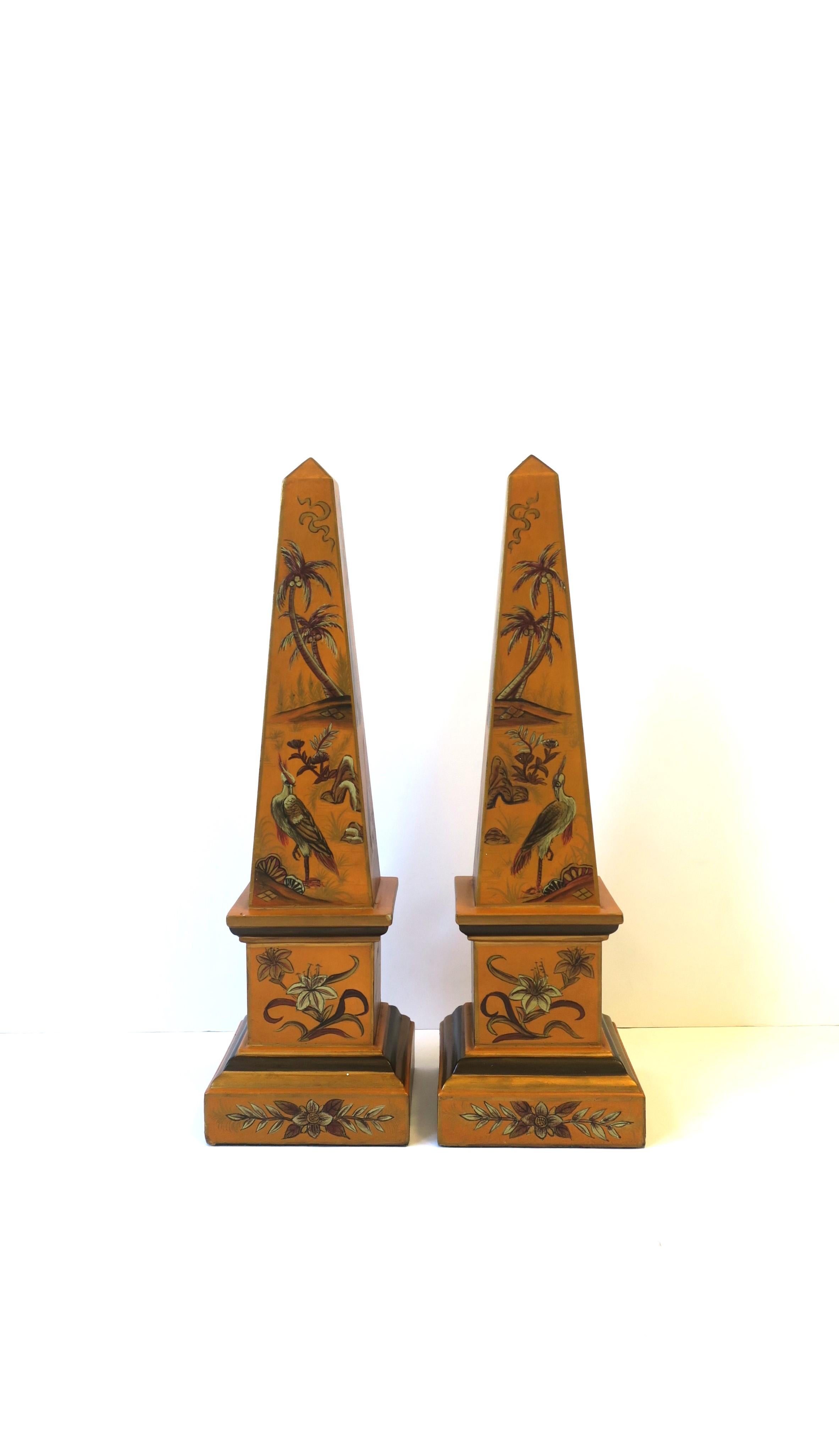 Obelisks with Tropical Design of Palm Trees Crane Birds and Flowers ...
