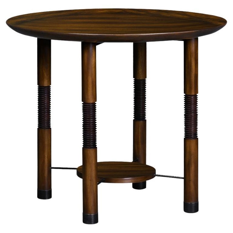 Wood Palermo Lamp Table with Round Table, Decorative Cymbal Details and ...