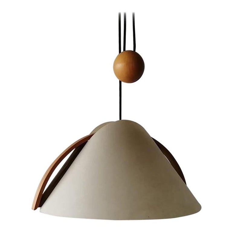 Wood and Plastic Shade Counterweight Pendant Lamp by Domus, 1980s ...