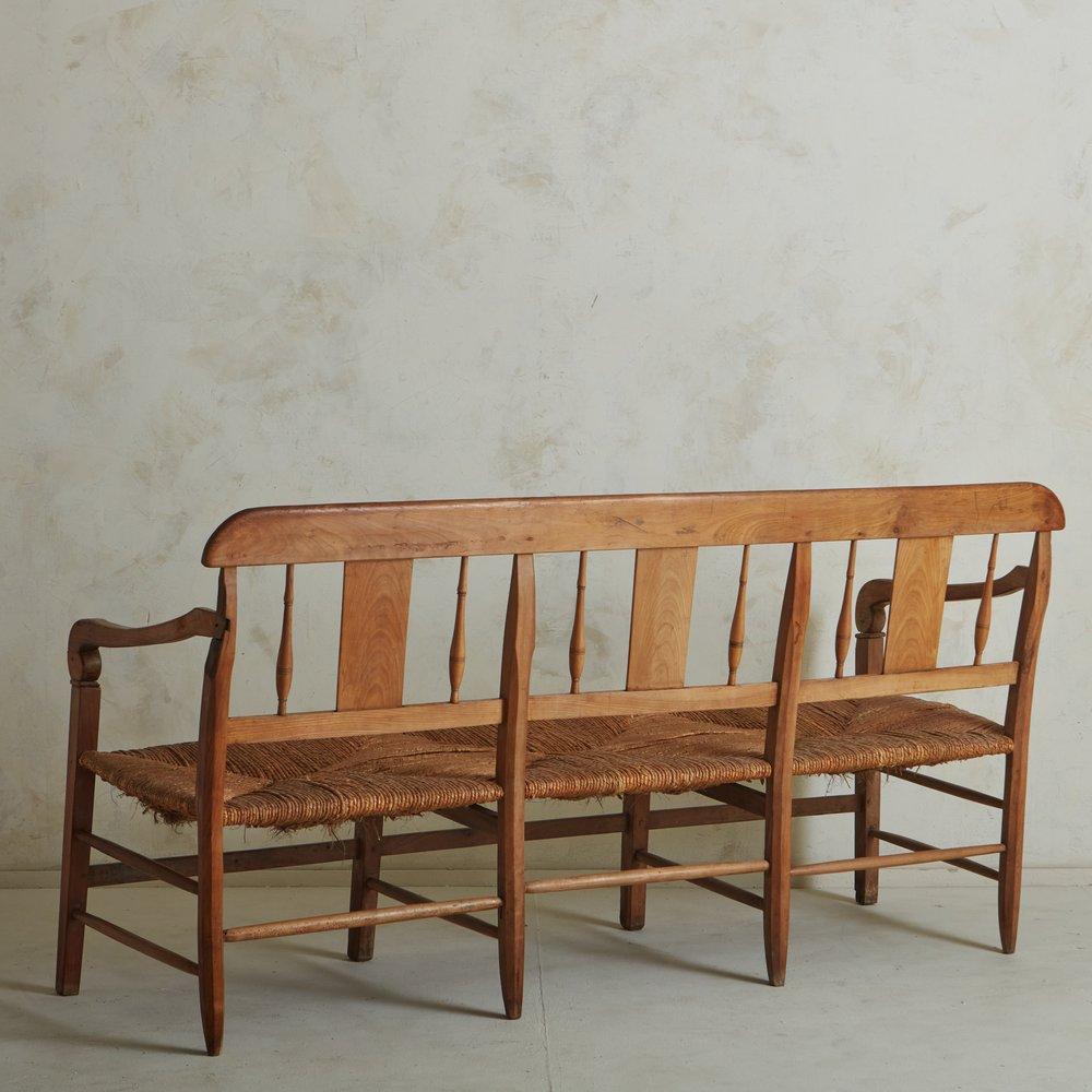 Wood + Rush Spindle Back Bench, France, 1950s For Sale at 1stDibs