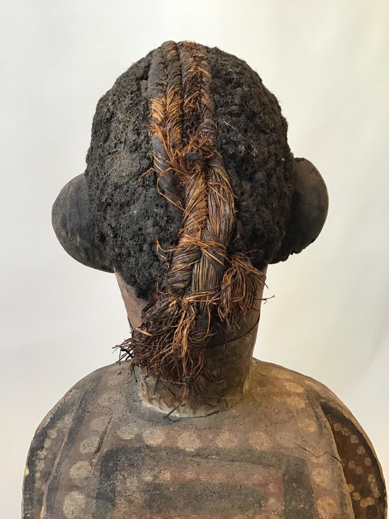 Wood Sculpture of Male with Real Hair Carved in Africa For Sale at 1stDibs