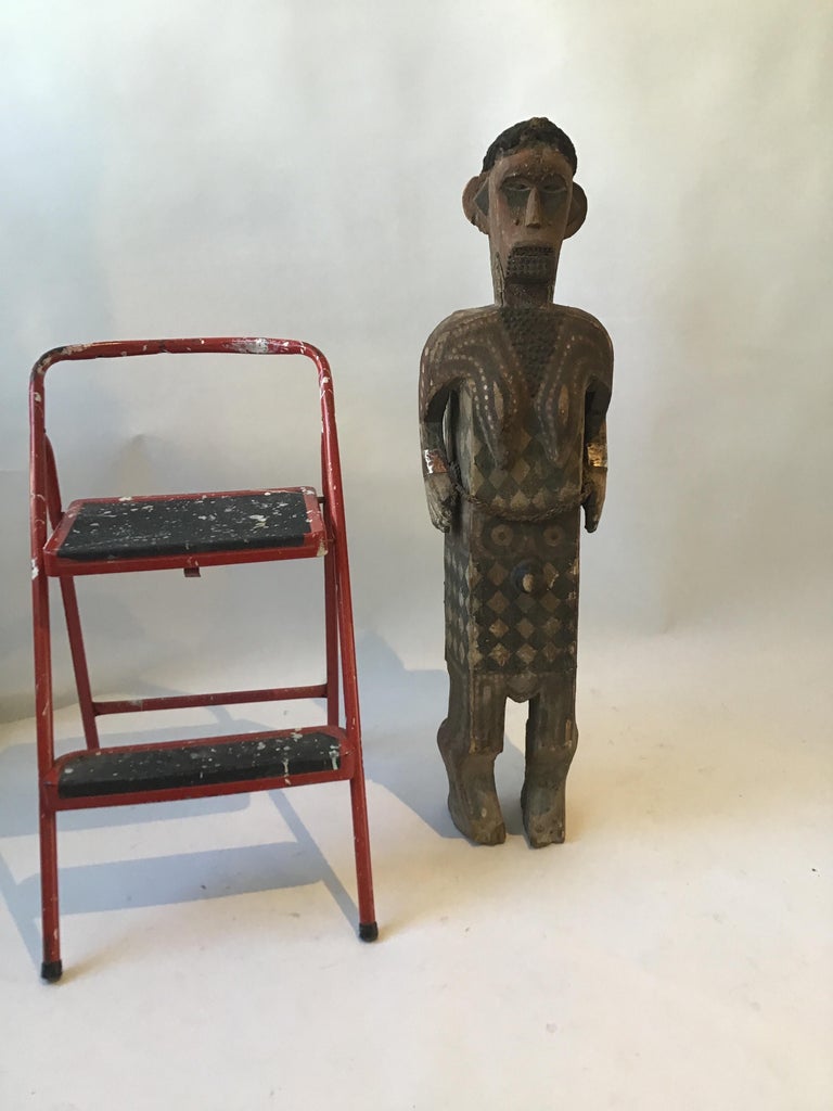 Wood Sculpture of Male with Real Hair Carved in Africa For Sale at 1stDibs