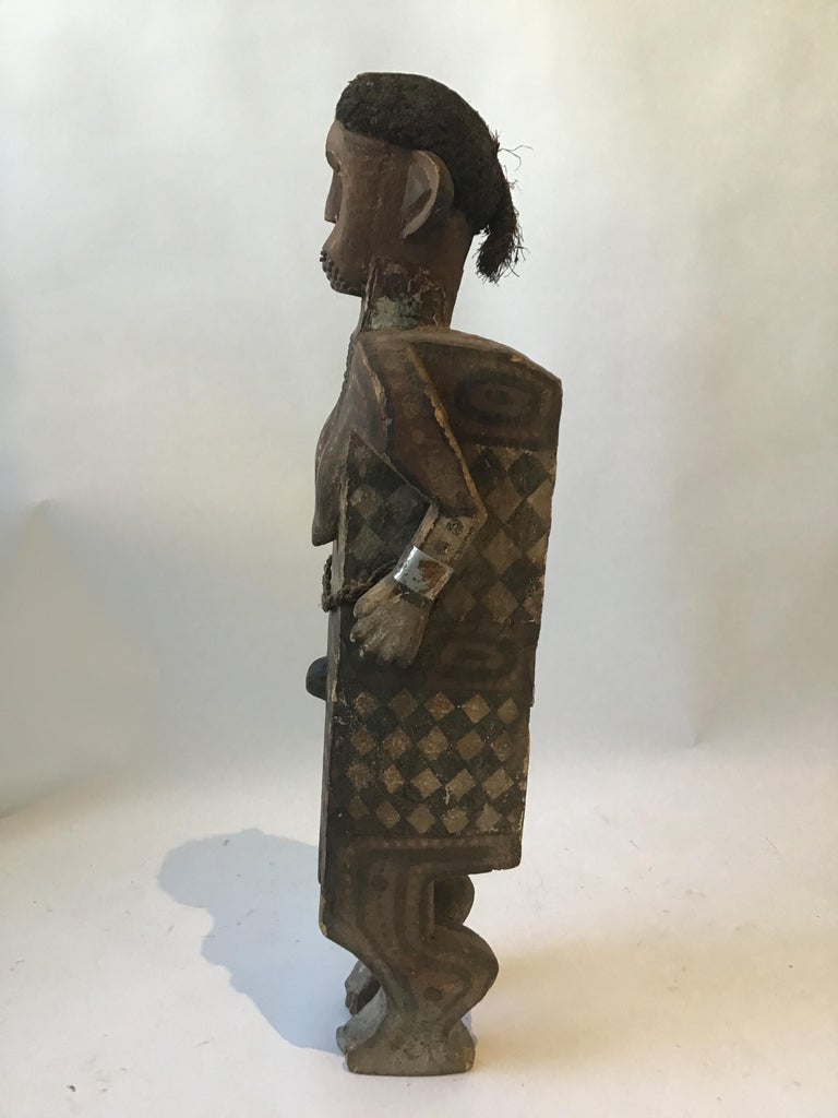 Wood Sculpture of Male with Real Hair Carved in Africa For Sale at 1stDibs