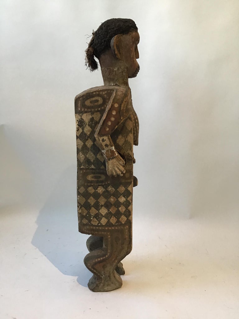 Wood Sculpture of Male with Real Hair Carved in Africa For Sale at 1stDibs