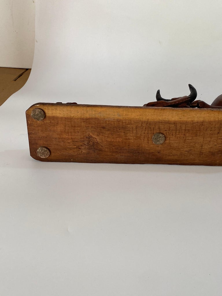 Wood Sculpture Representing a Crocodile and a Bull Fighting, in Wood ...