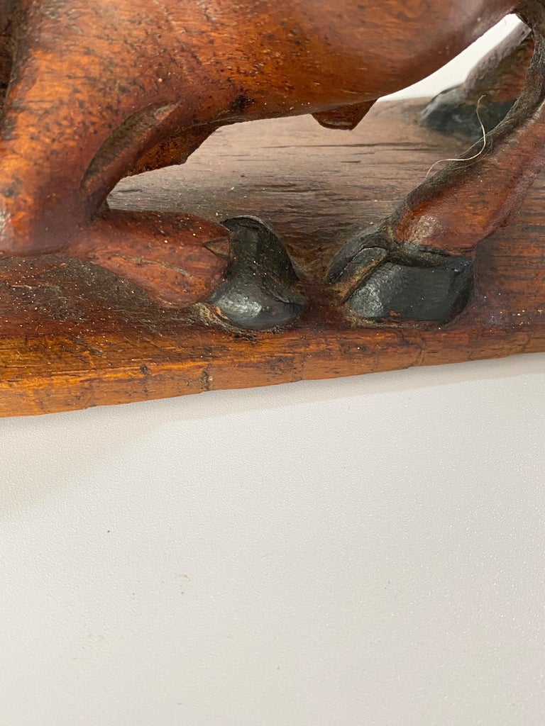 Wood Sculpture Representing a Crocodile and a Bull Fighting, in Wood ...
