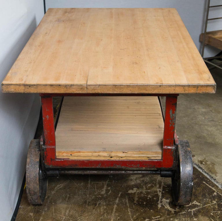 Wood Top Industrial Cart Table For Sale at 1stDibs