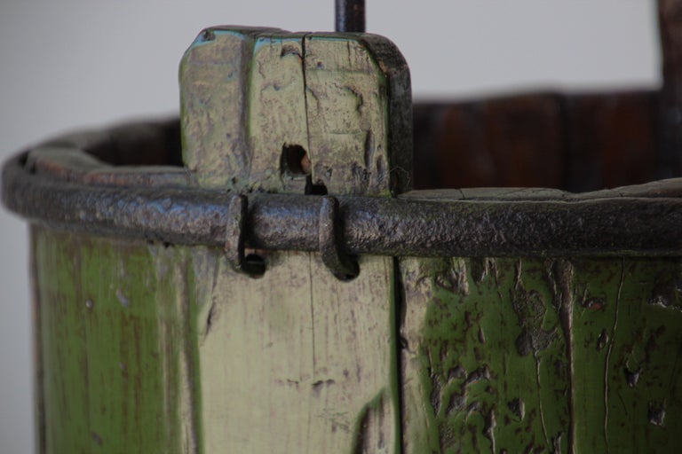 Wood Water Bucket with Wrought Iron Bands at 1stDibs