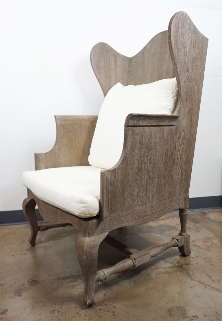 Wood Wing Back Chair with Designer Fabric Upholstery For Sale at ...