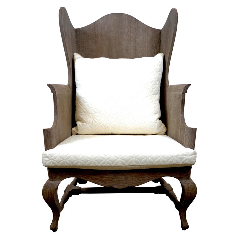 Wood Wing Back Chair with Designer Fabric Upholstery For Sale at ...