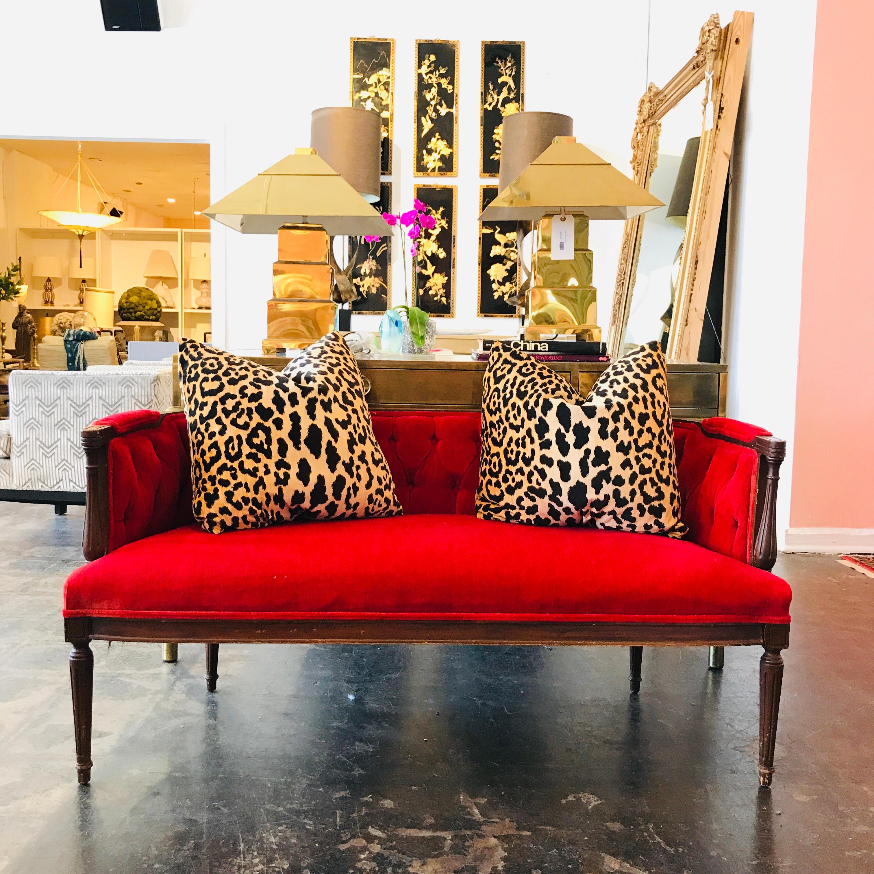 Wood Wrapped Red Settee For Sale at 1stDibs | wood wrapped sofa