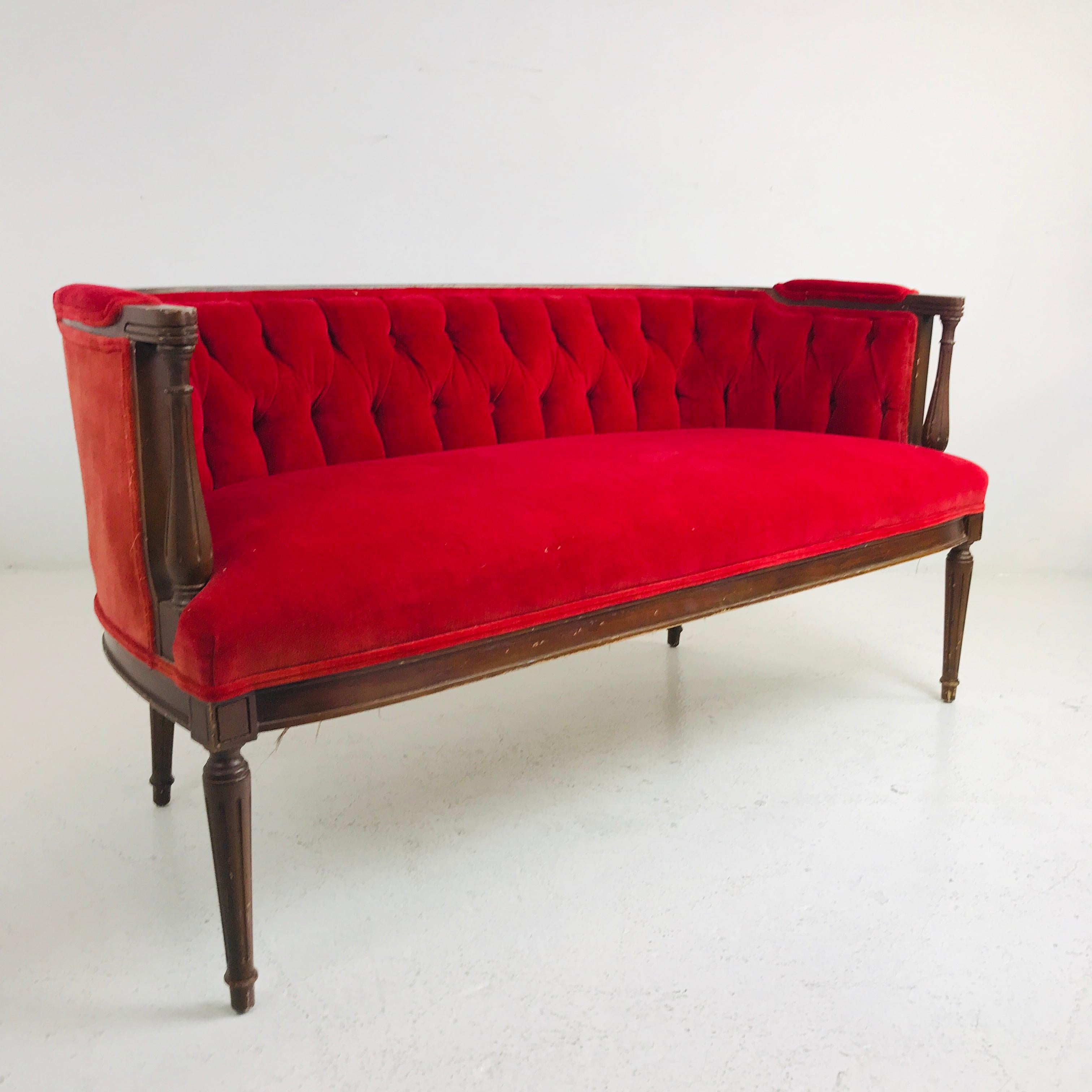 Wood Wrapped Red Settee For Sale at 1stDibs | wood wrapped sofa