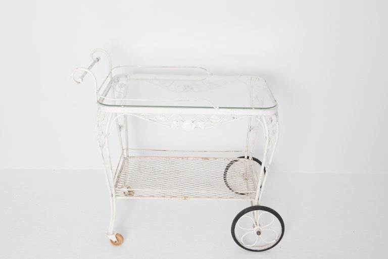 Woodard Chantilly Rose White Wrought Iron Tea or Bar Cart For Sale at ...
