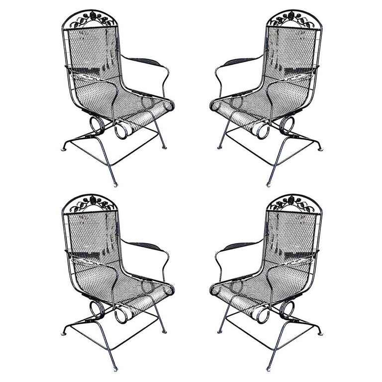 Woodard Wrought Iron High Back Gliding Lounge Chair, Set of Four at 1stDibs