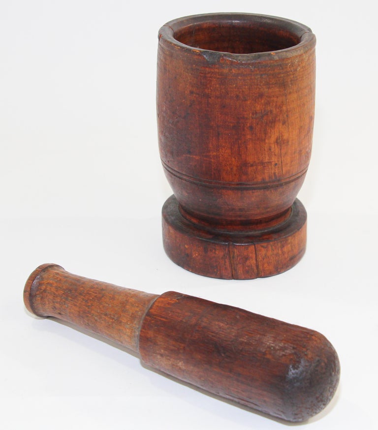 Large Antique Wooden American Mortar and Pestle For Sale at 1stDibs