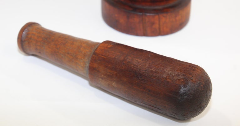 Large Antique Wooden American Mortar and Pestle For Sale at 1stDibs