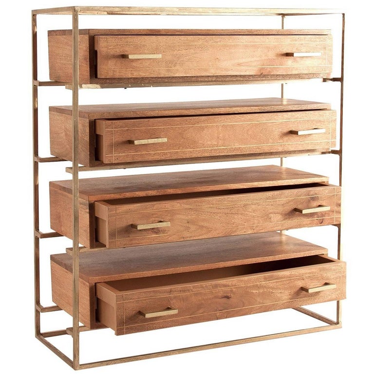 Wooden and Brass Design Chest of Drawers at 1stDibs