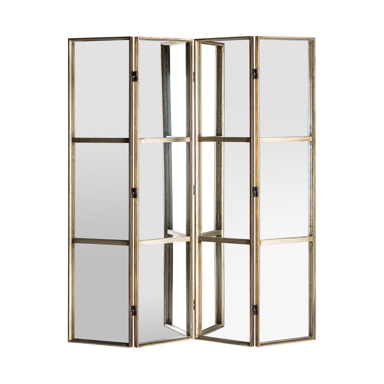 Wooden and Mirror Folding Screen Divider at 1stDibs