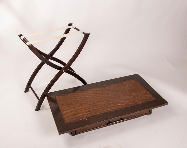 Wooden and Wicker Folding Table with Frontal Drawer For Sale at 1stDibs