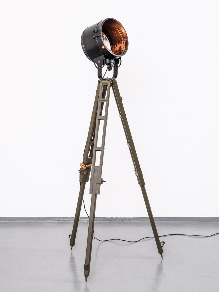 Wooden Army Tripod Black Vintage Industrial Spot Light Floor Lamp at ...