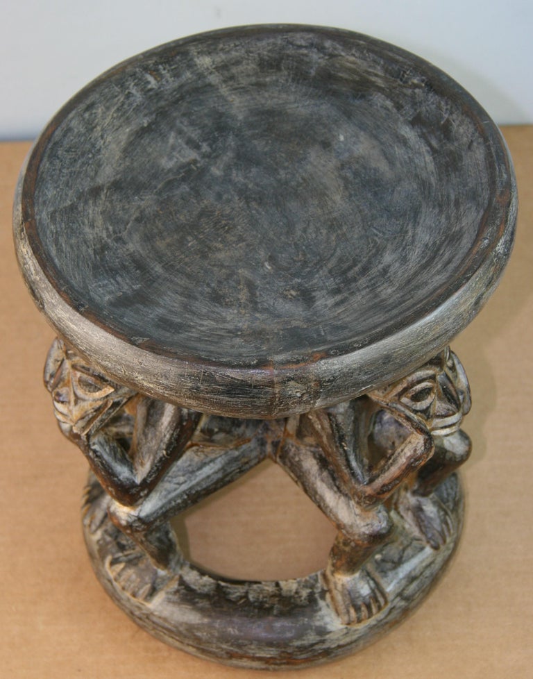 African Wooden Carved Stool Figural Group For Sale at 1stDibs
