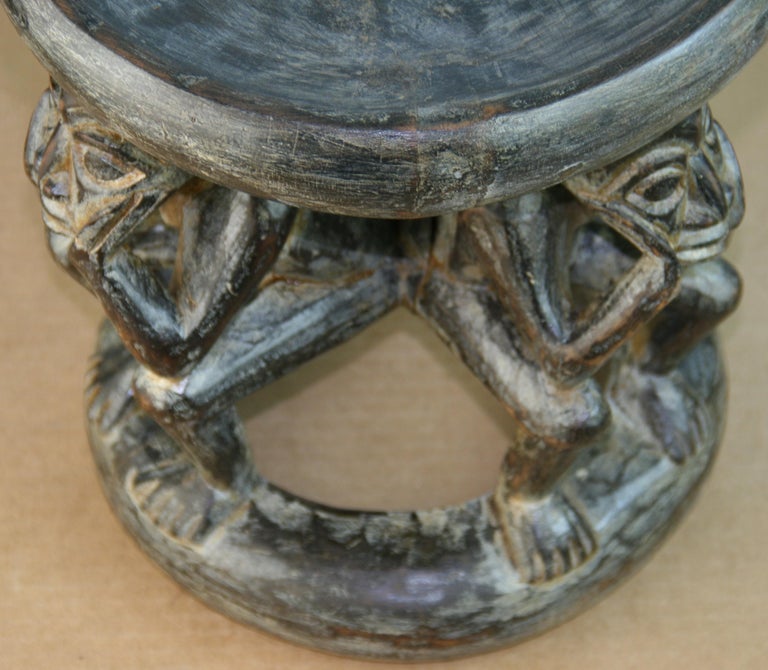 African Wooden Carved Stool Figural Group For Sale at 1stDibs