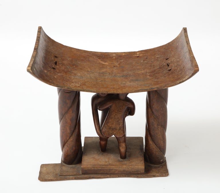 Wooden Carved Akan Stool with Wrestlers For Sale at 1stDibs