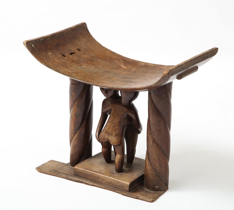 Wooden Carved Akan Stool with Wrestlers For Sale at 1stDibs