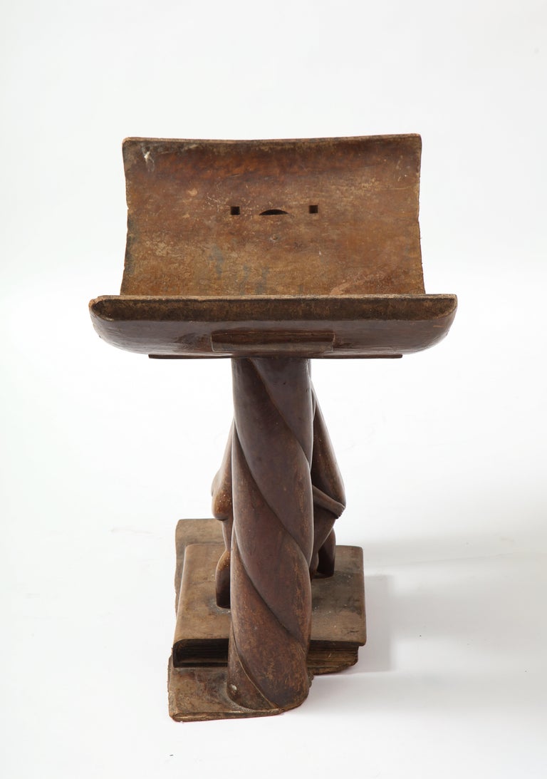 Wooden Carved Akan Stool with Wrestlers For Sale at 1stDibs