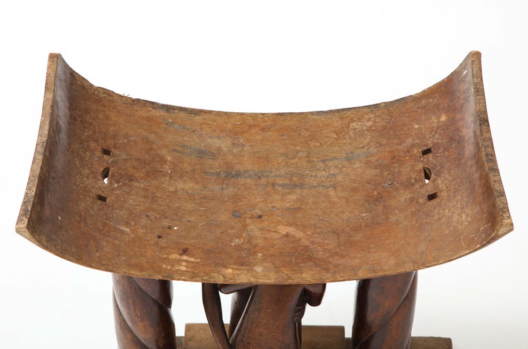 Wooden Carved Akan Stool with Wrestlers For Sale at 1stDibs