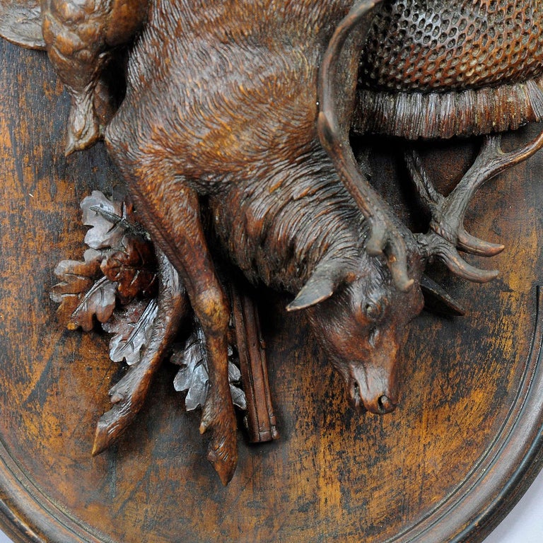 Wooden Carved Black Forest Game Plaque with Stag, Duck and Partridge at ...