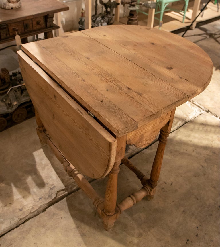 Wooden Carved Wing Table with Turned Legs and Hinged Sides For Sale at ...