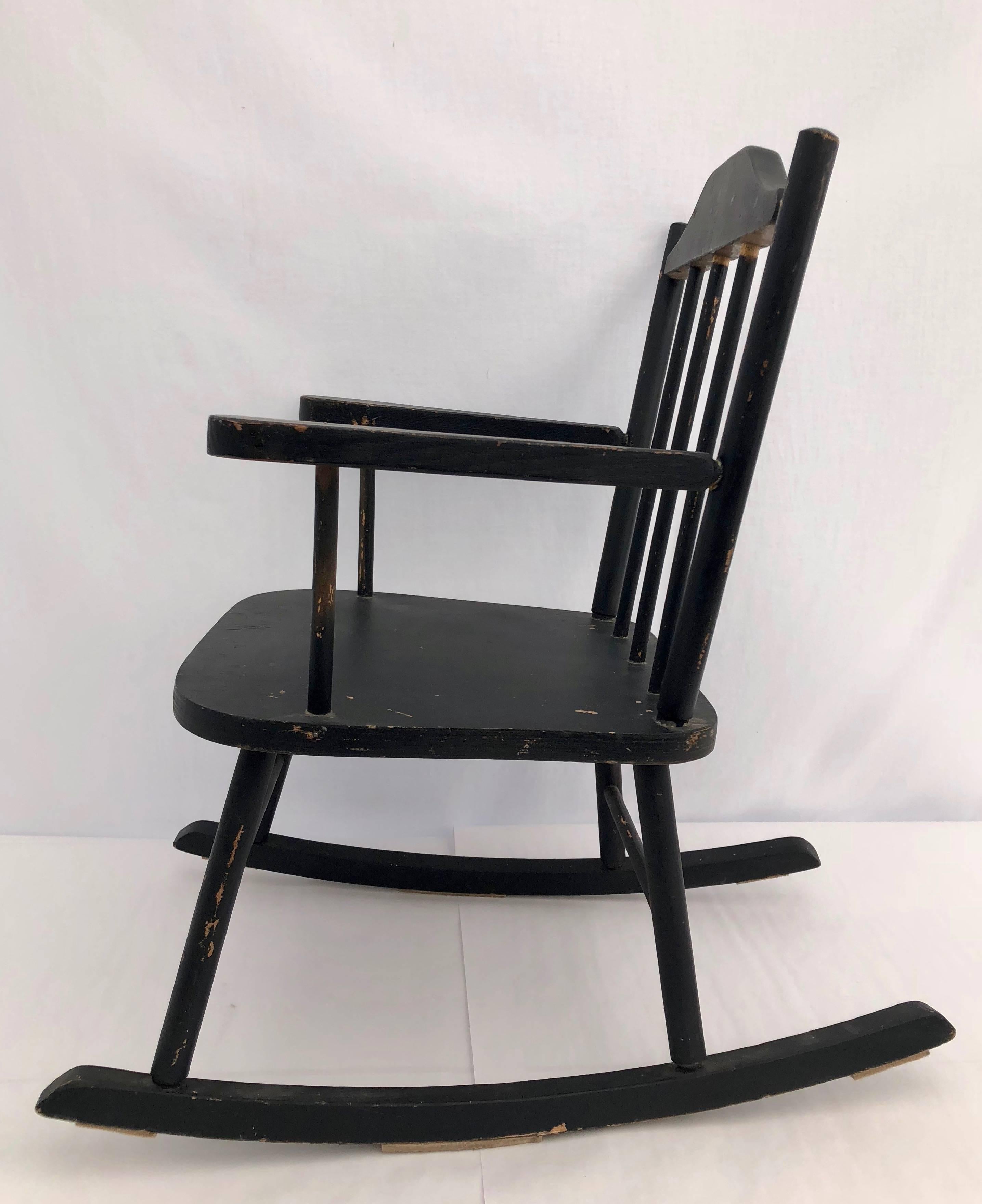 Wooden Child's Rocking Chair with Spindle Back, Painted Black For Sale ...