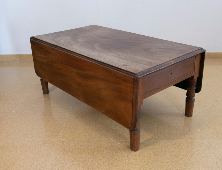 Wooden Coffee Wing Table with Drawers on the Side For Sale at 1stDibs