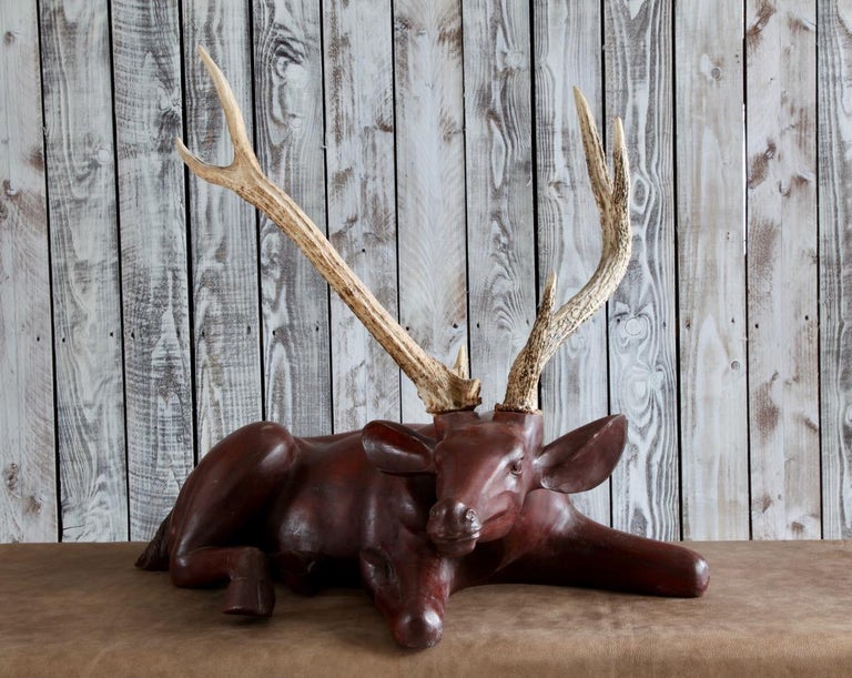 Wooden Deer Sculpture at 1stDibs